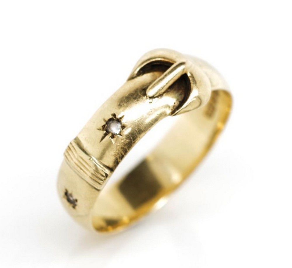 9ct Gold Belt Ring with White Spinels - Size V - Rings - Jewellery