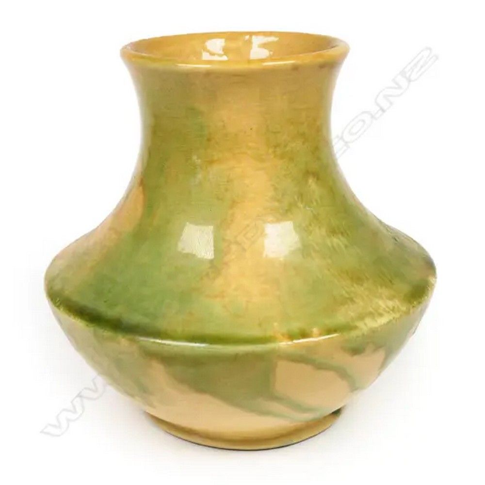Crown Lynn Ambrico Mustard and Green Vase, Pre-1948 Stamp - Crown Lynn ...