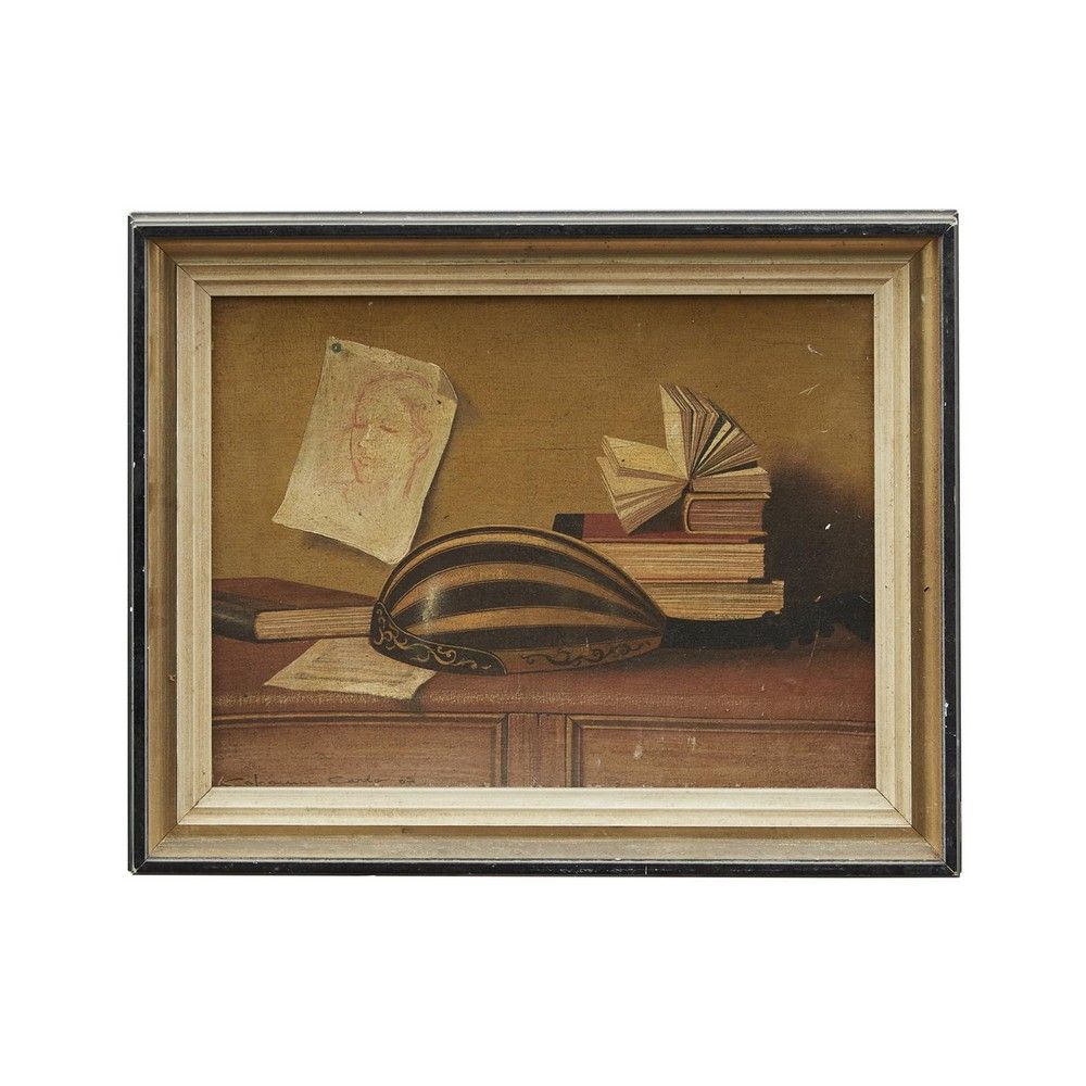 Lute and Books on Shelf by Carlo Capanni, 1967 - Oil Paintings and ...