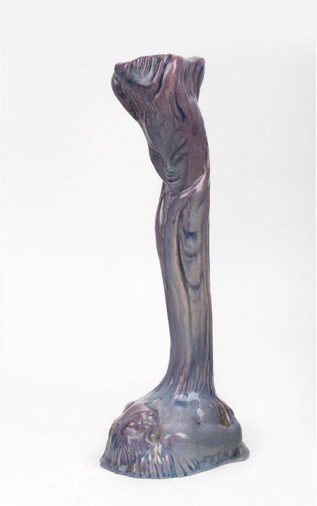 Mauve Glazed Pottery Candlestick with Figural Decoration, 1930s Style ...