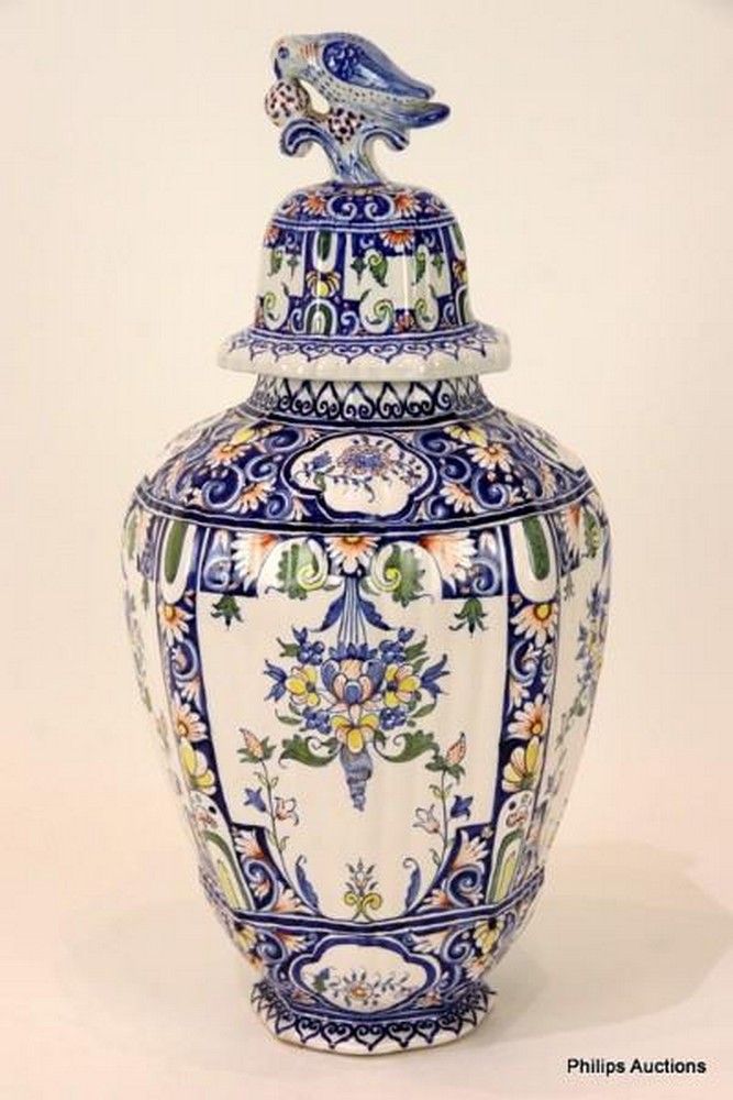 Early 20th Century Delft Covered Vase with Floral Decoration - Zother ...