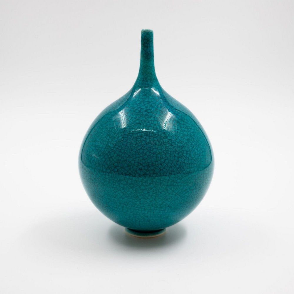 Small turquoise porcelain vase with crackled glaze, by Peter Collis ...
