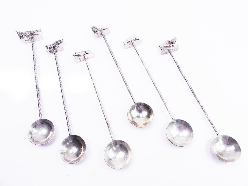 Set of Six Silver Animal Cocktail Spoons with Twisted Stems - Flatware ...