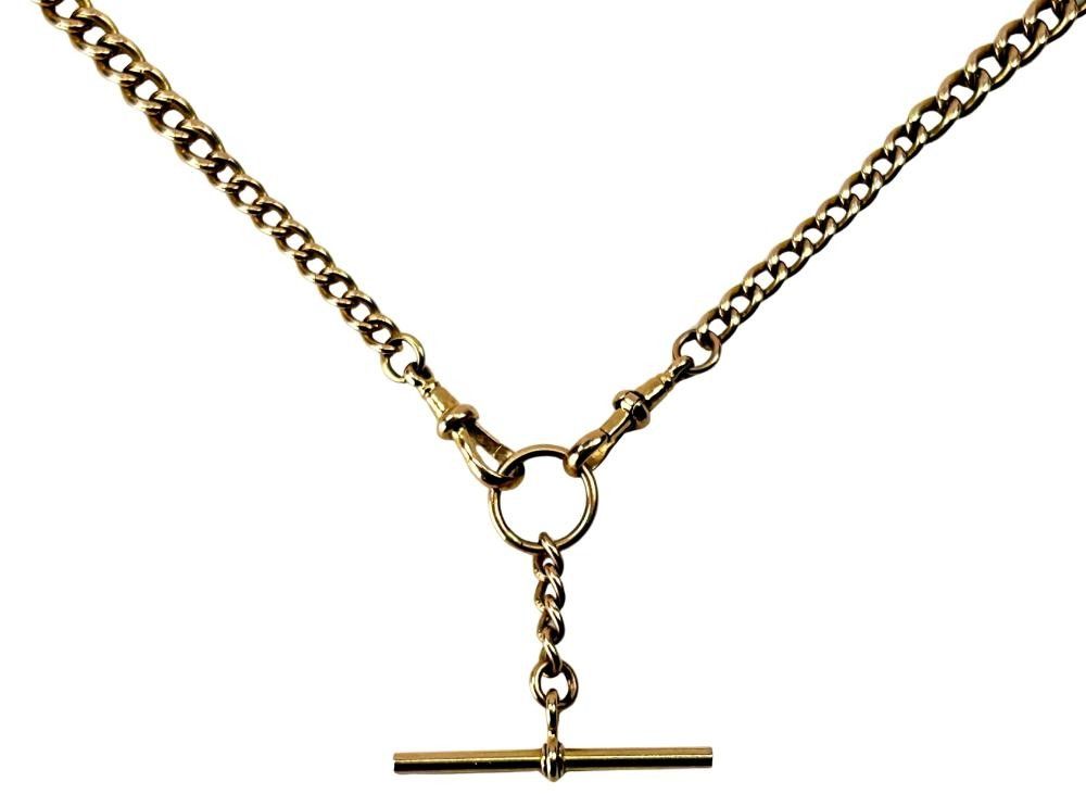 9ct Curb Link Fob Chain with Albert Clips and T-Bar - Necklace/Chain ...