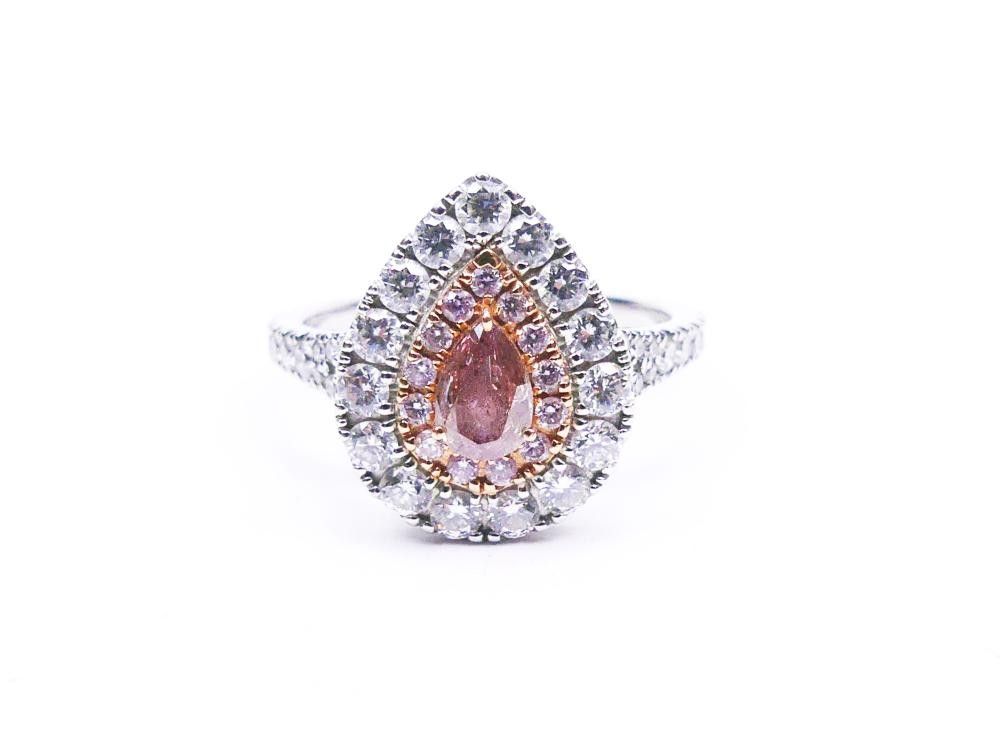 Pink Diamond Double Halo Cluster Ring with Fancy Brown Pear - Rings ...