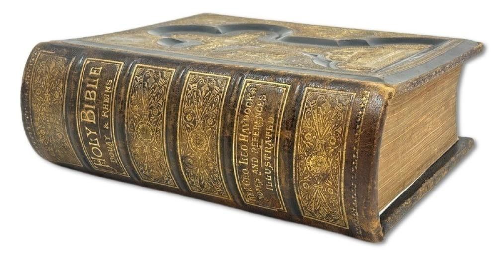 1880's Douay-Rheims Family Bible, Large Leather Bound and Gilded ...