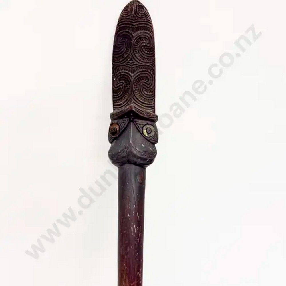 19th Century Maori Carved Taiaha with Paua Shell Insets - New Zealand ...