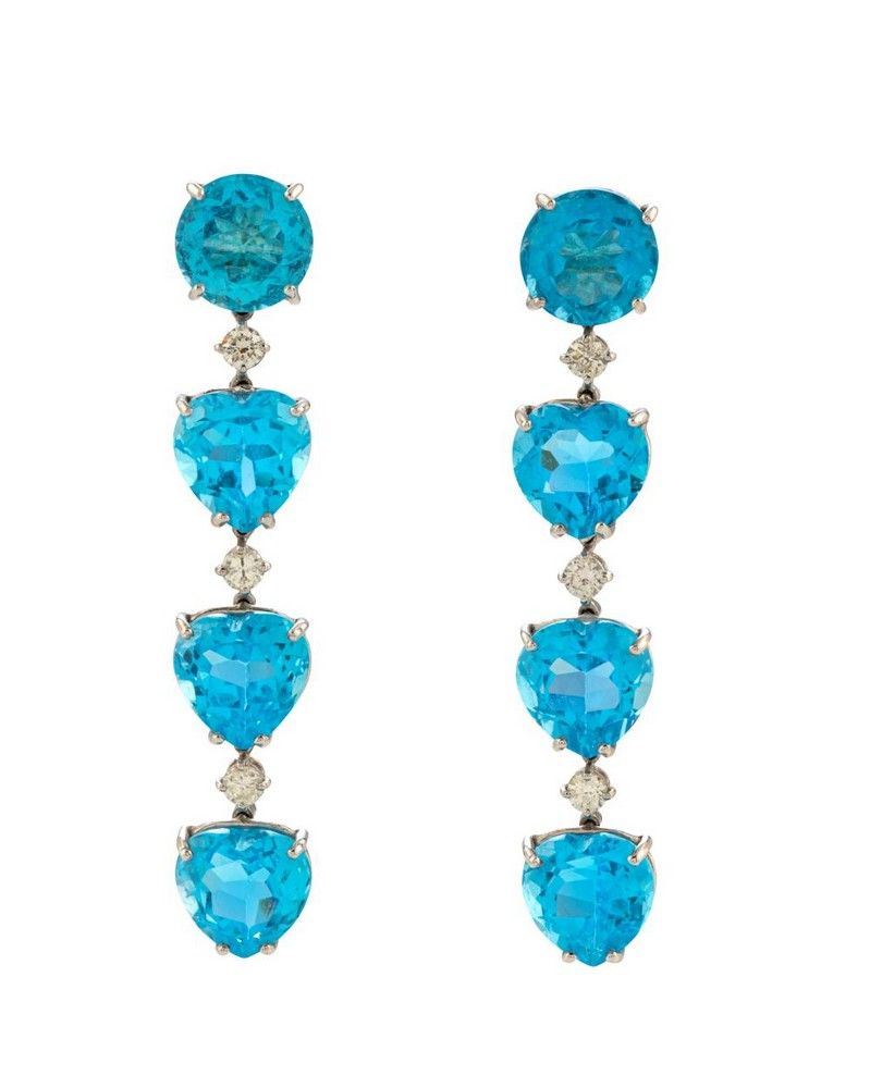 Blue Topaz and Diamond Drop Earrings in 18ct White Gold - Earrings - Jewellery