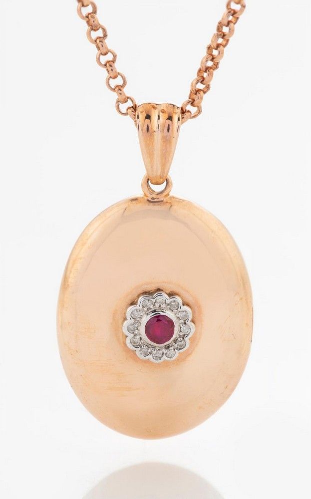 Ruby and Diamond Gold Locket on Rope Twist Chain - Necklace/Chain ...