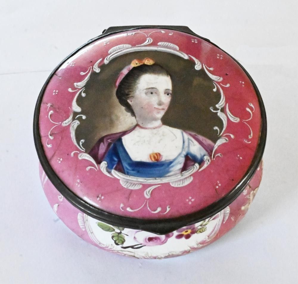 18th Century English Porcelain Enameled Pill Box with Lady - Boxes ...