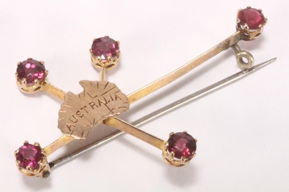 Gold Southern Cross Brooch with Garnet Stones and Engraved Map ...