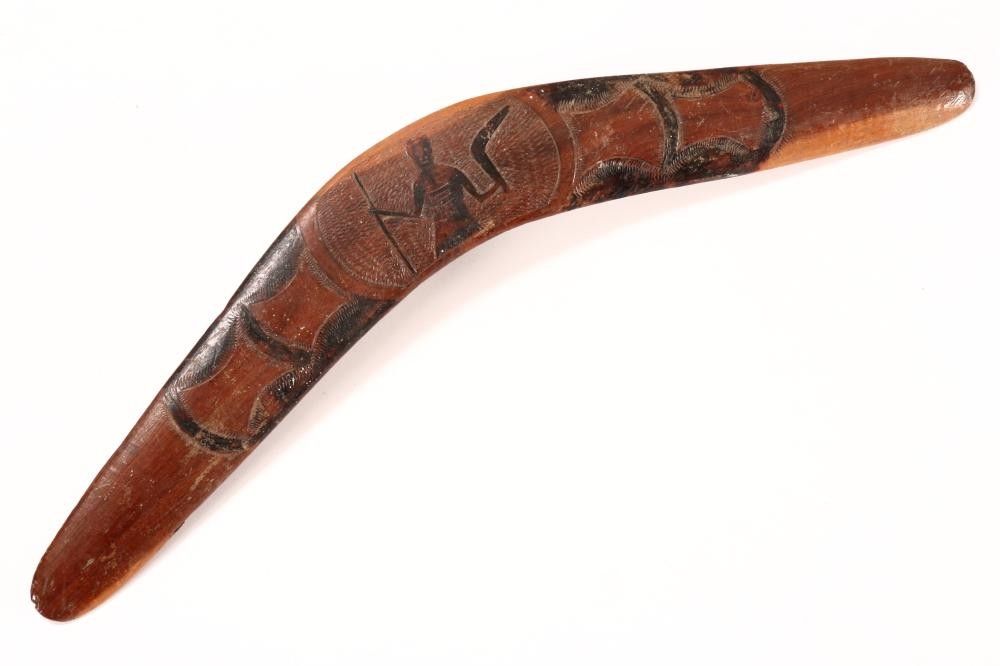 Aboriginal Carved Boomerang with Hunter and Trees, c.1930's ...