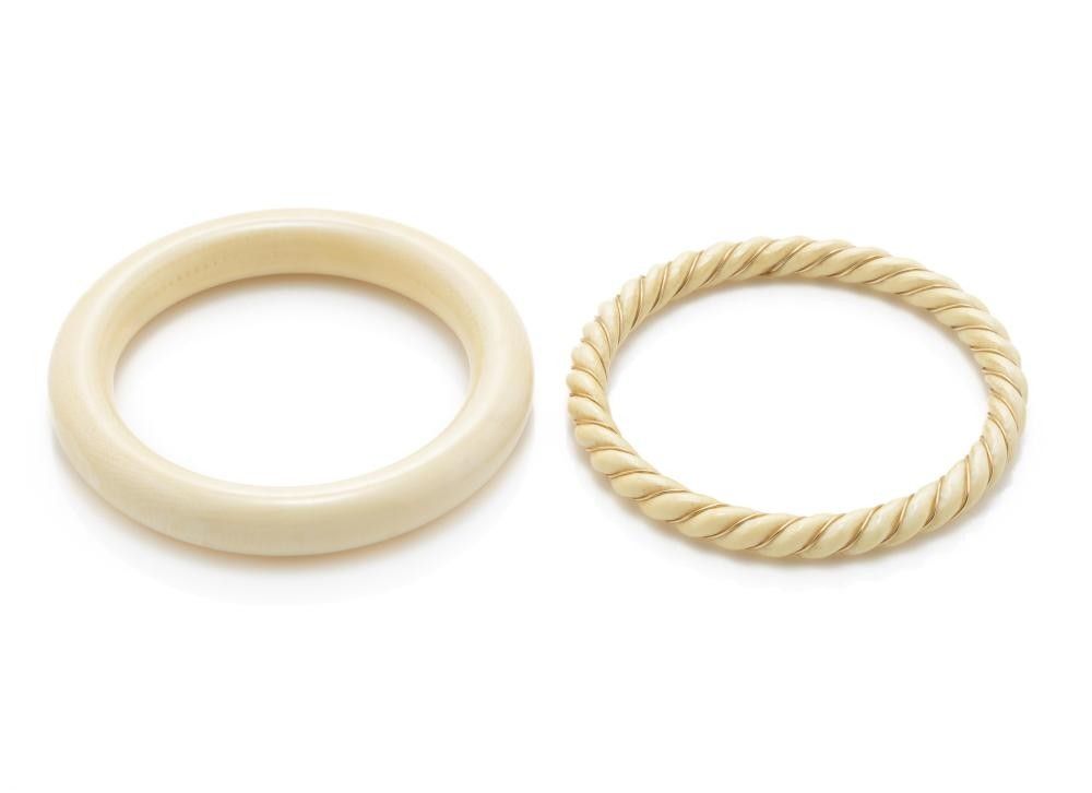 Vintage Ivory Bangles: Plain and Twist Designs with Gold Detail ...