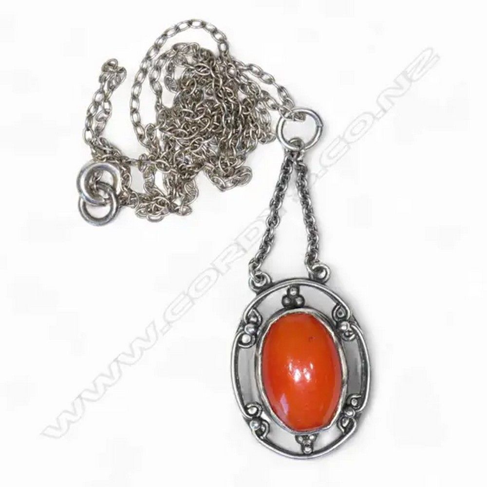 Elsie Reeve Arts & Crafts Pendant with Orange Gem Cabochon - Pendants ...