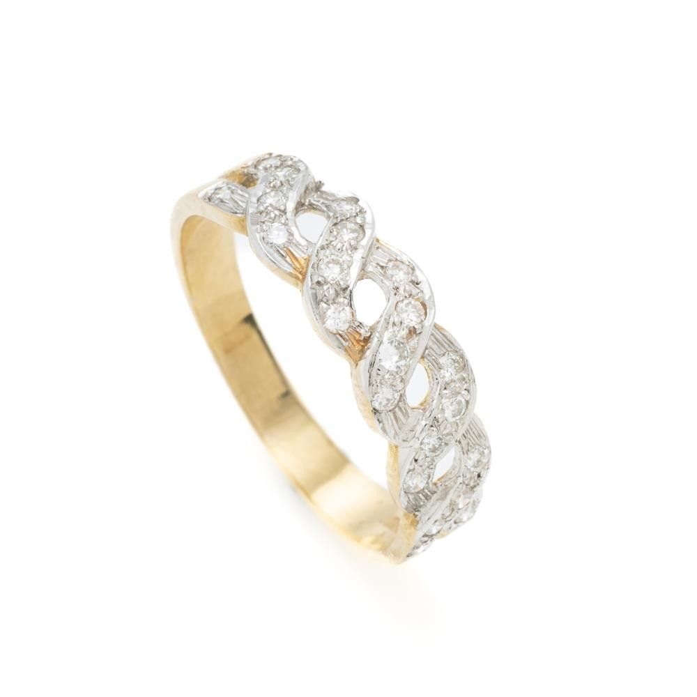18ct Gold Diamond Half Hoop Ring with Curb Link Pattern - Rings - Jewellery
