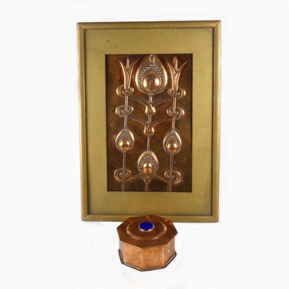 Arts & Crafts Copper Plaque and Box - Copper - Metalware