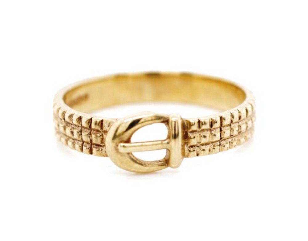 375 Yellow Gold Buckle Ring, Size P-Q - Rings - Jewellery