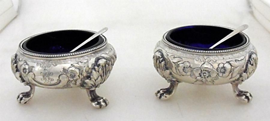 Victorian Salt Pair by A B Savory & Sons - Condiment & Cruet Sets - Silver