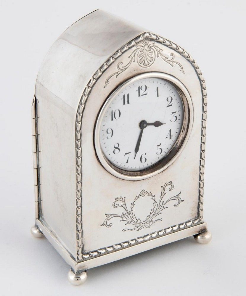 Sterling Silver Lancet Top Bedside Timepiece with Bell Flower - Clocks ...