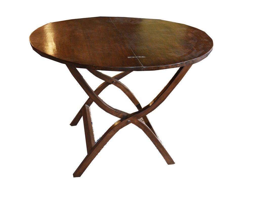 Oak Circular Folding Table with Stylish X-Shaped Legs, 101cm Diameter ...