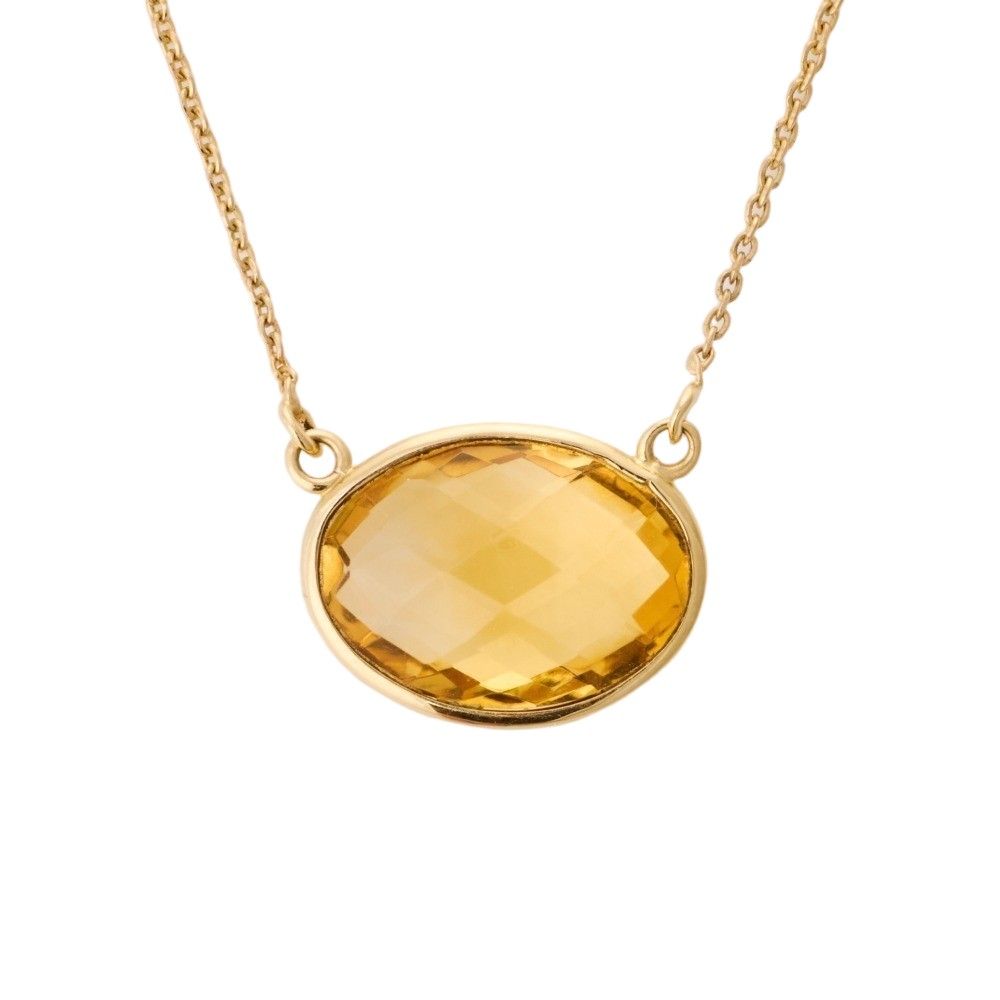 10ct Yellow Gold Citrine Necklace with Cable Link Chain - Necklace ...