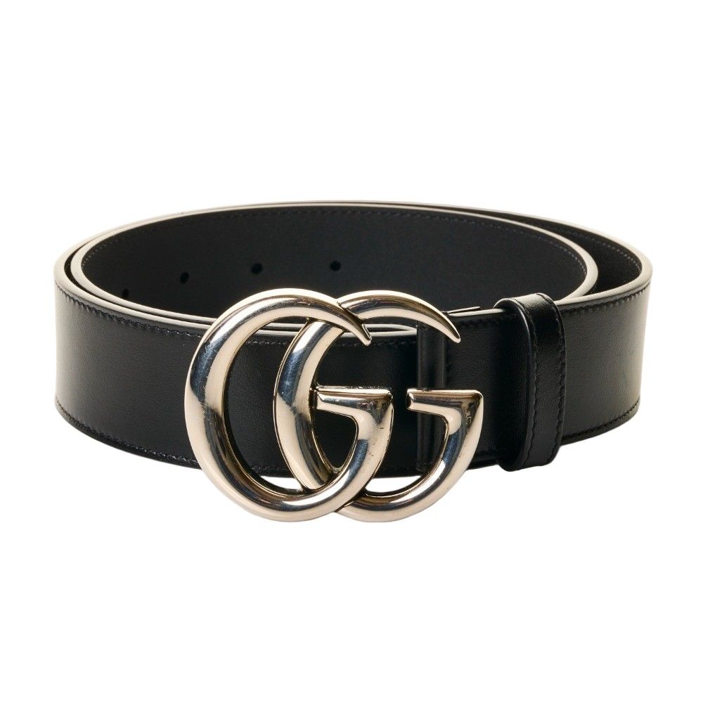 Gucci GG Belt: Black Leather, Silver GG Buckle, Size 80 - Belts ...