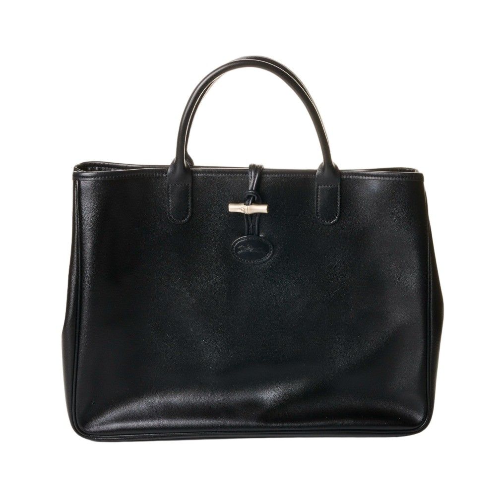 Longchamp Black Leather Tote Bag with Silver Hardware - Handbags ...