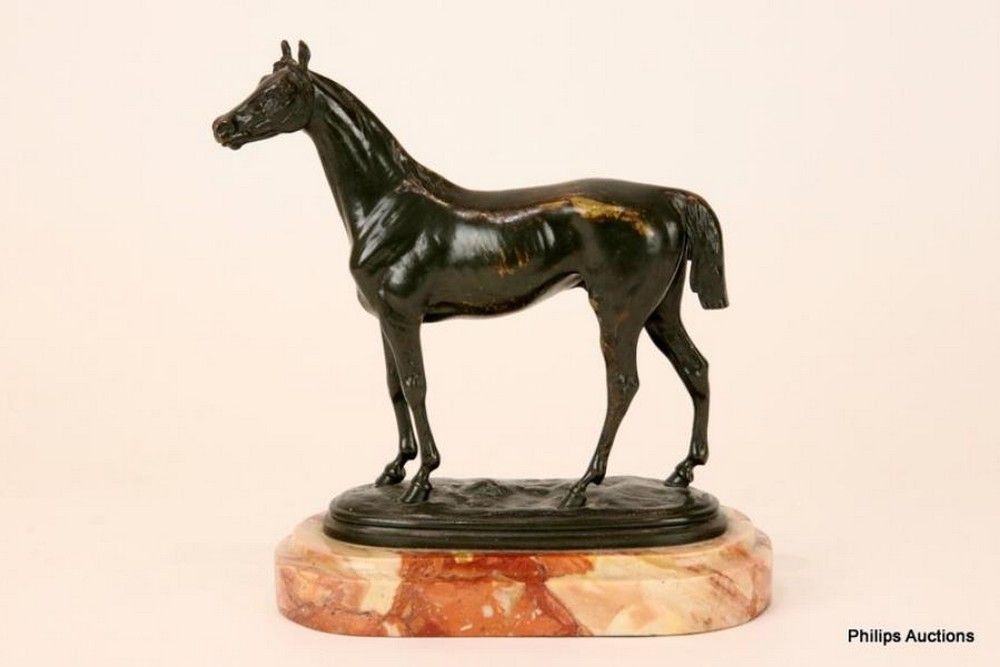 French Bronze Stallion Model by Louis Vidal on Marble Plinth - Animals ...