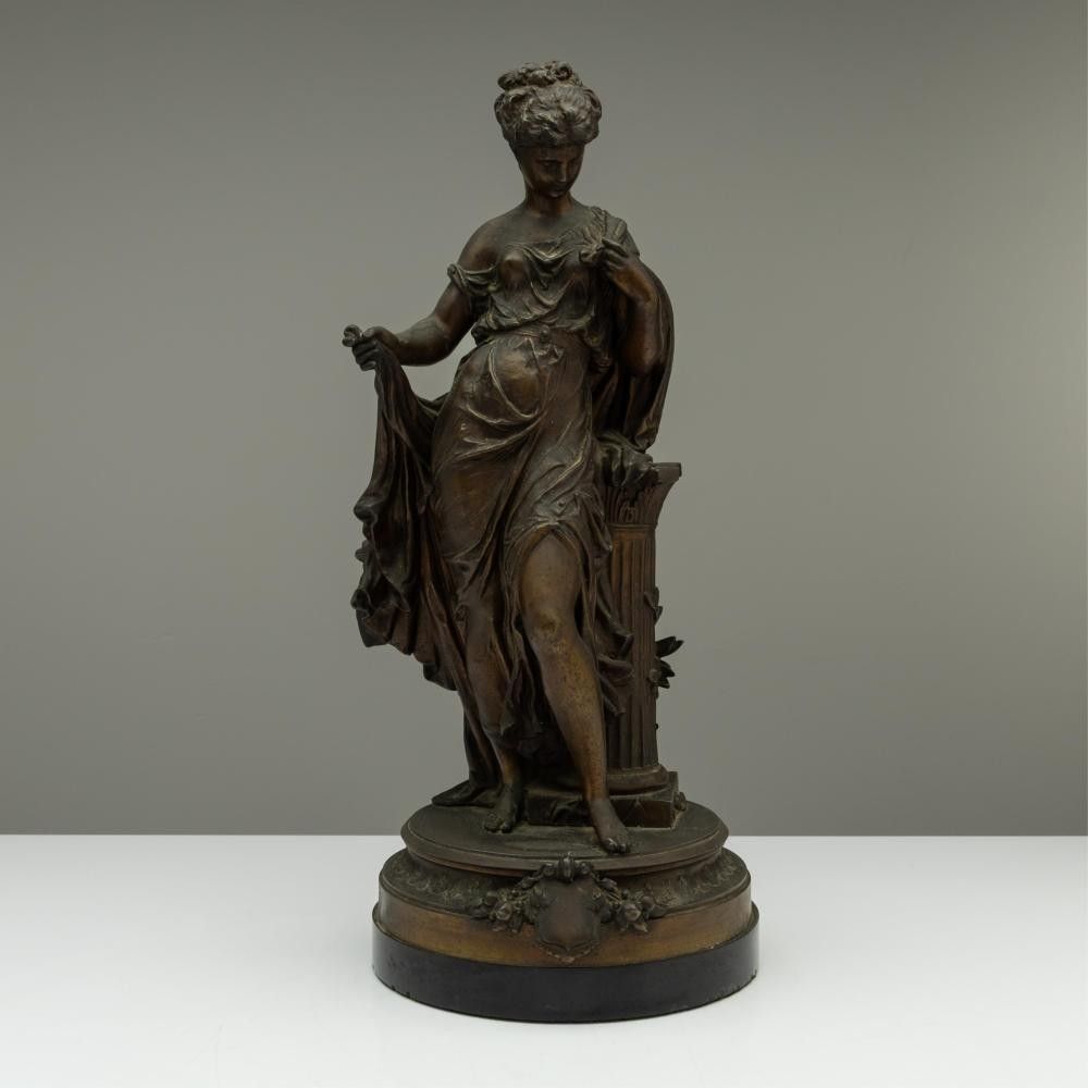Spelter Figure: Classical Woman in Draped Gown, 53cm Height - Figures ...