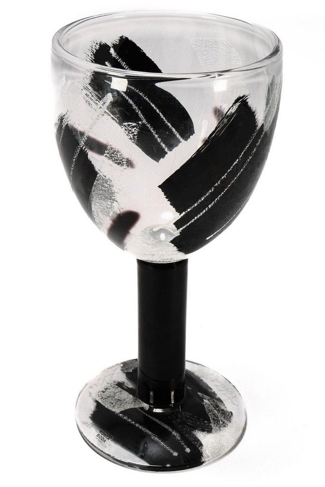 Anna Ehrner Kosta Boda Glass Goblet with Colored Brushstrokes ...