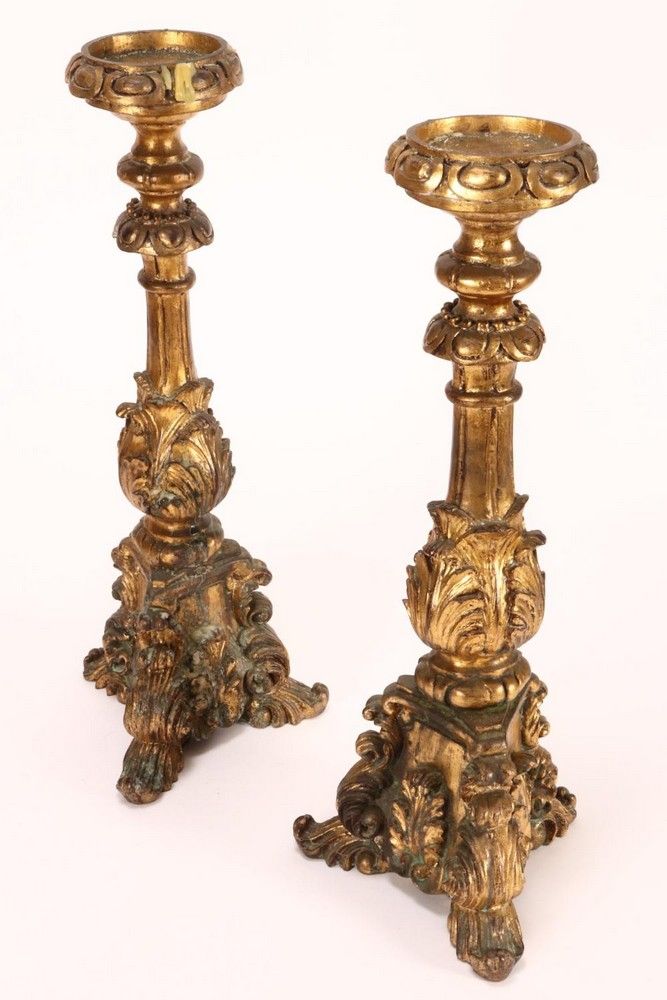 Italian Rococo Gilt Candlesticks, Acanthus and Fluting, 48 cm Height ...