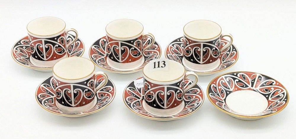 Royal Doulton 'Maori Art' Coffee Cups and Saucers Set - Royal Doulton - Ceramics
