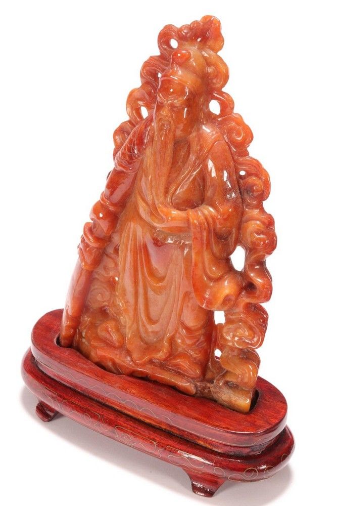 Chinese Carved Stone Figure of Guan Gong with Sword - Zother - Oriental