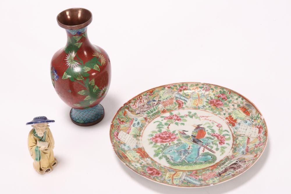 Assorted Chinese Collectibles: Vase, Plate, and Shiwan Figure ...