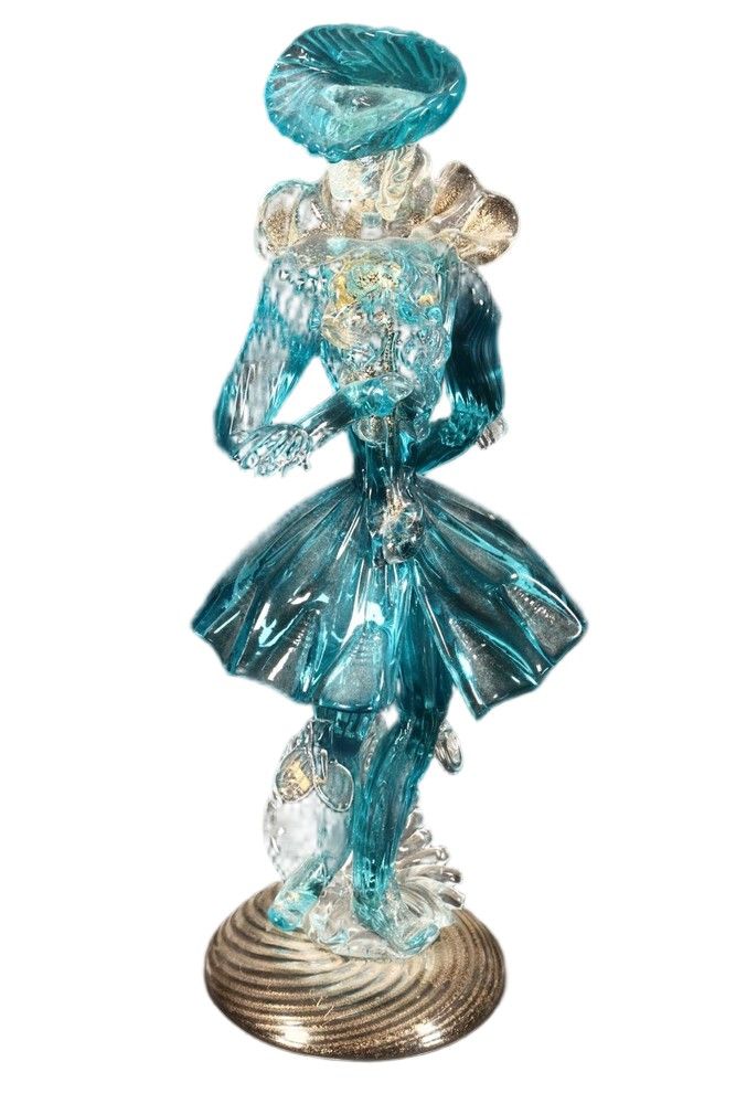 Blue Murano Glass Figure in Coat and Hat, 25cm - Venetian / Murano - Glass