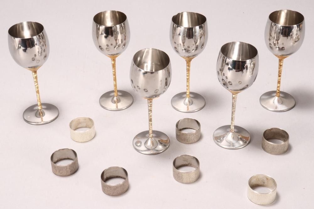 Stuart Devlin Wine Goblets and Frosted Napkin Rings Set - Zunknown ...