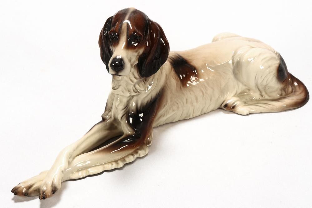 Large Goldscheider Porcelain Figure of Recumbent Dog - Goldscheider ...