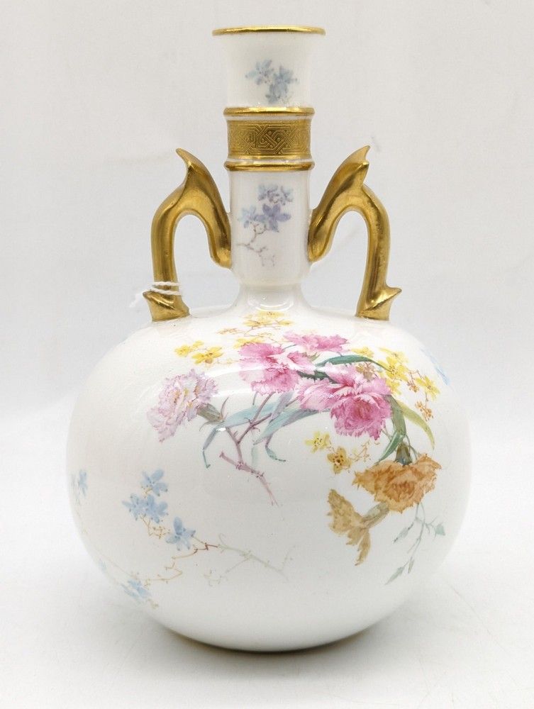 Minton Porcelain Twin-Handled Vase with Hand-Painted Flowers and ...