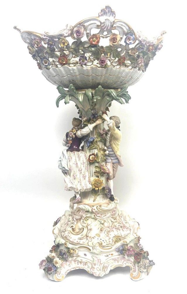 Meissen Figural Centerpiece with Courting Couple and Floral Bowl ...