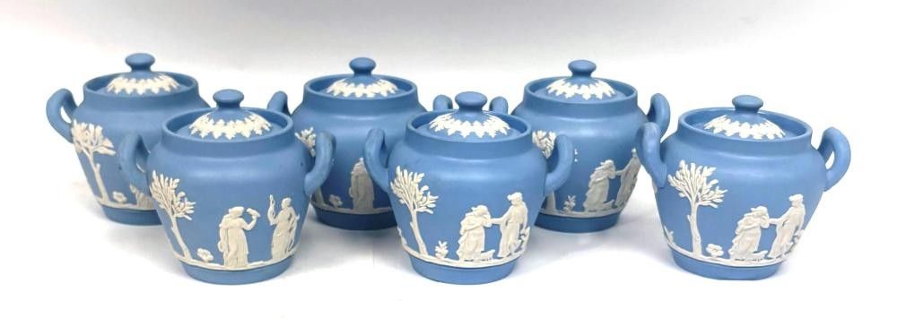 Set of Six Dudson Jasperware Lidded Pots with Classical Figures ...