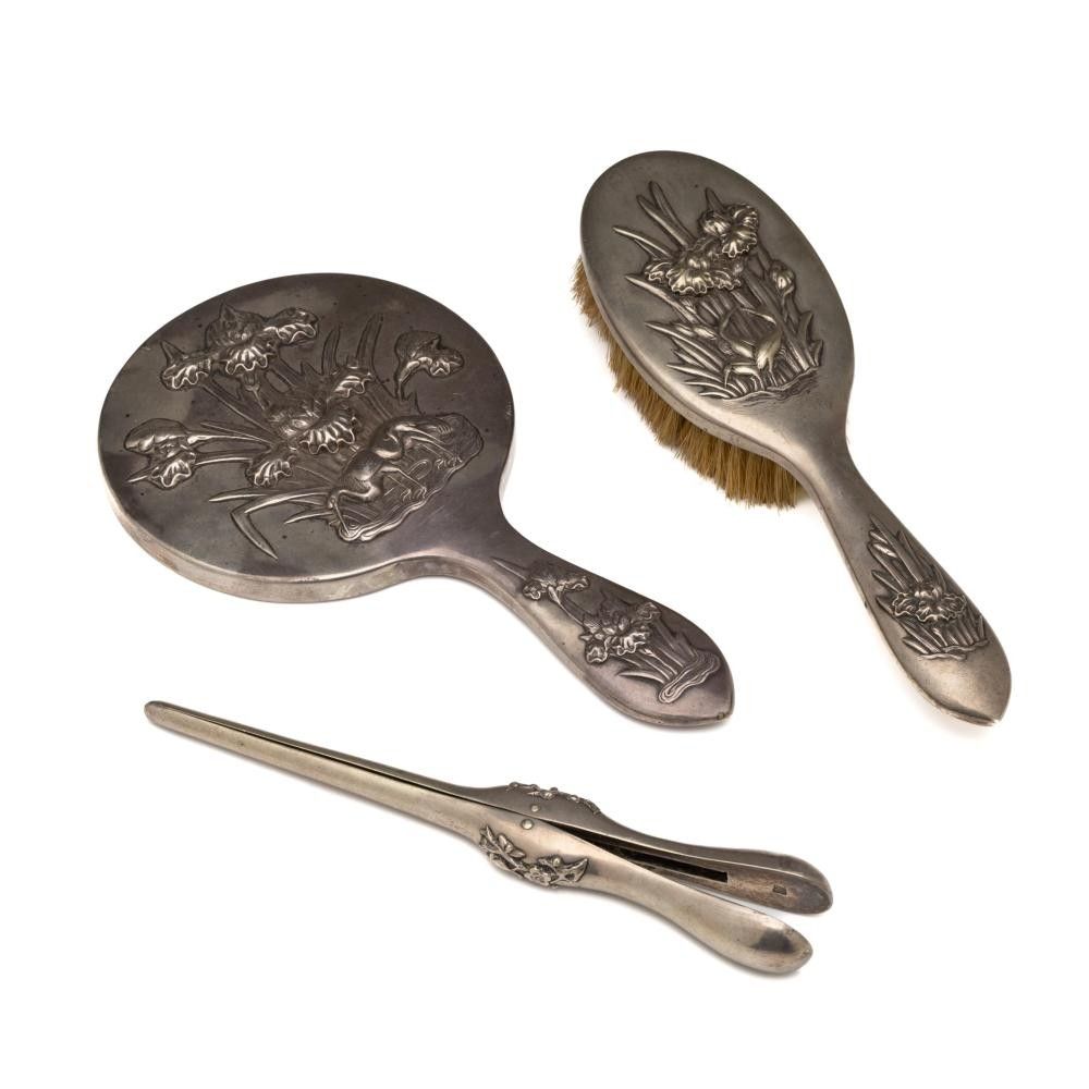 Chinese Sterling Silver Dressing Table Suite with Brush and Mirror ...