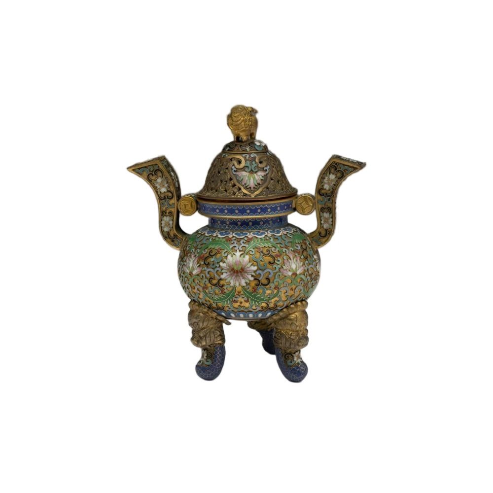 Chinese Cloisonne Censor with Temple Foo Lion Finial, 17cm - Cloisonne ...