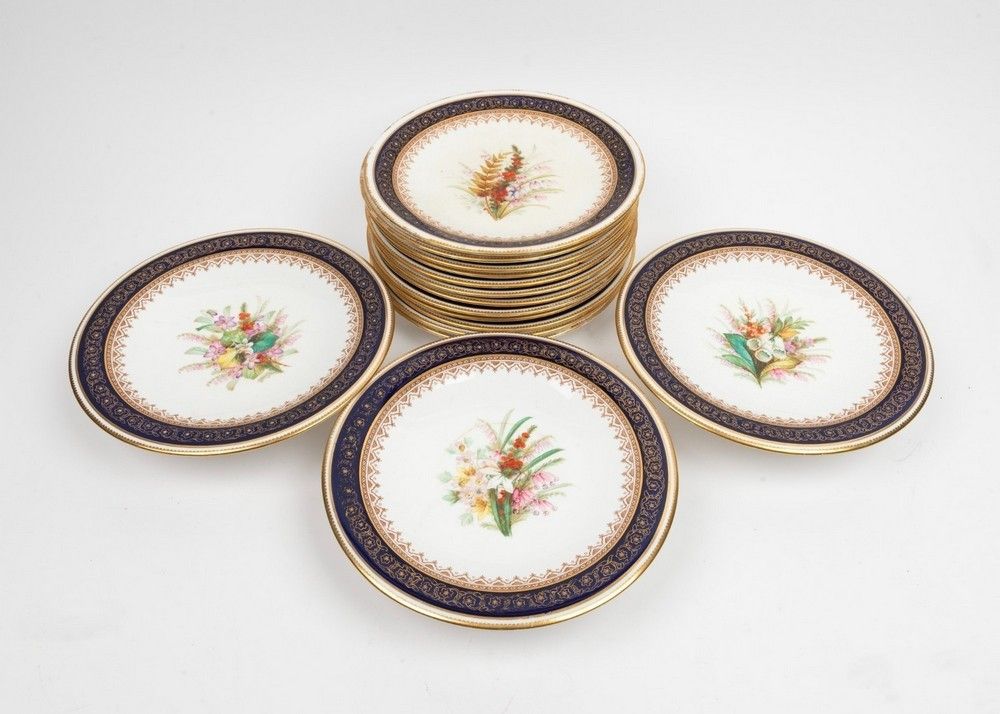 Antique Royal Worcester Porcelain Dessert Set with Floral Vignettes ...