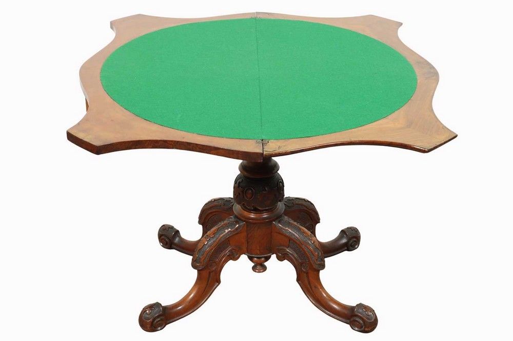 Victorian Walnut Games Table with Pokerwork Decoration and Certificate ...