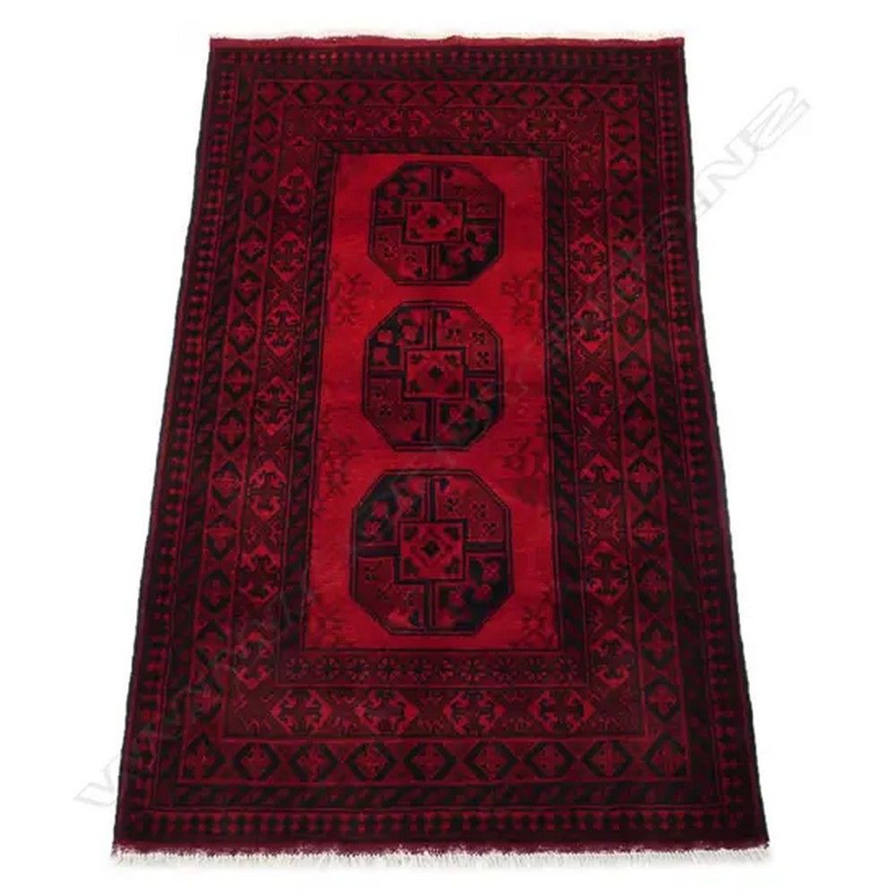 Hand-Knotted Afghan Turkman Elephant Foot Rug, Traditional Red and ...