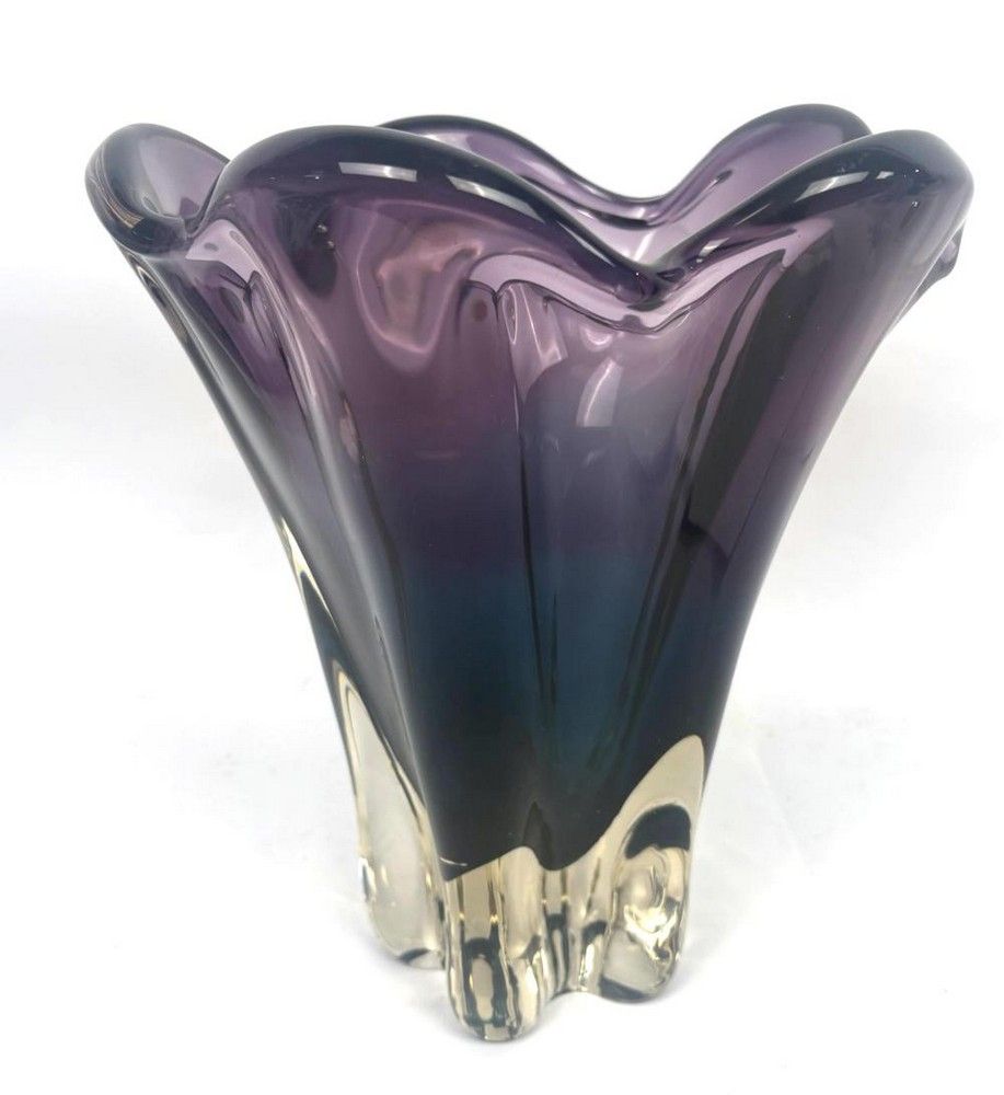 Mauve and blue Murano Art glass vase with clear base - Venetian ...