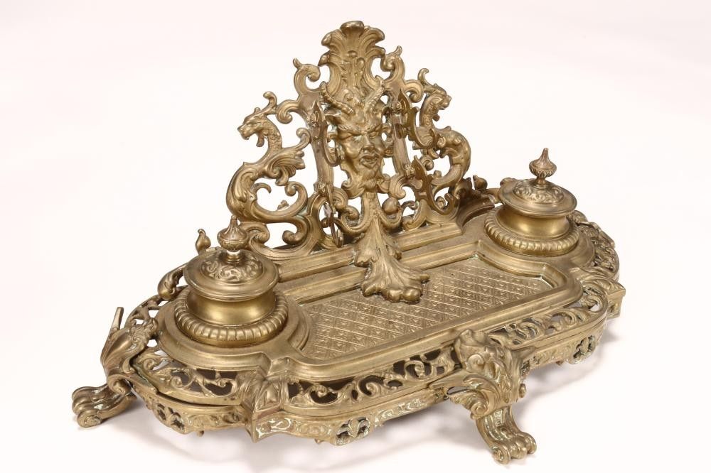 French Rococo Inkwell Stand with Faun Mask Decoration, 19th Century ...