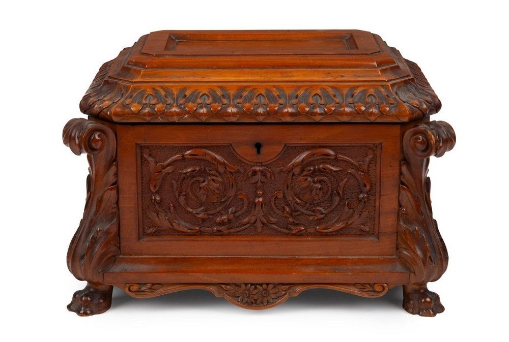 Ornate English Work Box with Carved Decoration, 19th Century - Boxes ...