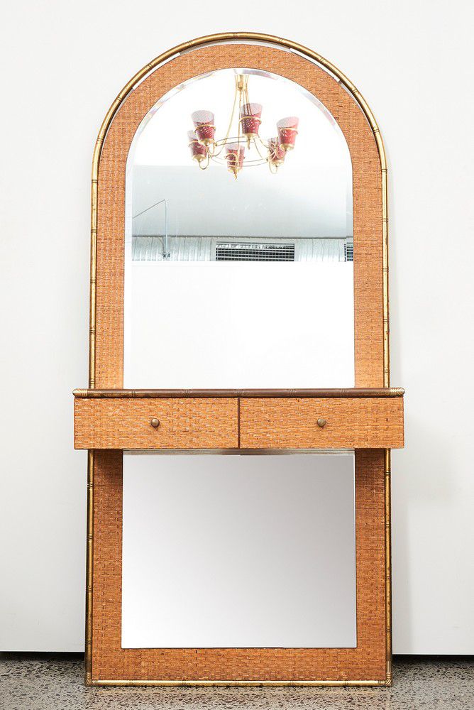 French Wicker Hall Stand with Mirror and Drawers - European - Furniture ...