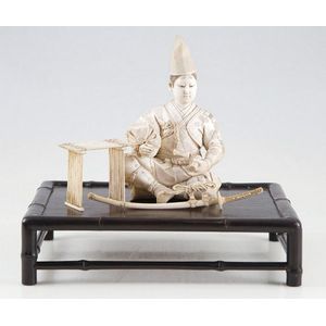 Carved Ivory Samurai Warrior with Removable Hat and Swords - Ivory ...